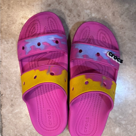 CROCS | Shoes | Crocs Pink And Yellow Sandals With Textured Footbed ...